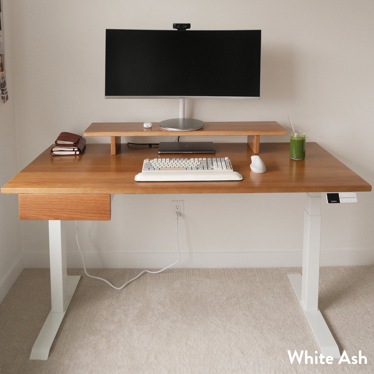Desky Dual Hardwood Standing Desk with Drawer