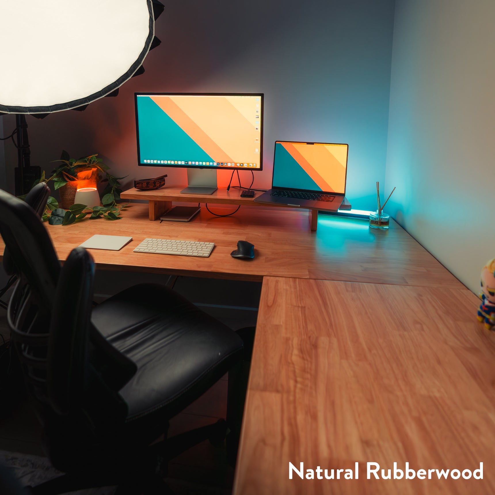 Desky Rubberwood L-Shape Sit Stand Desk